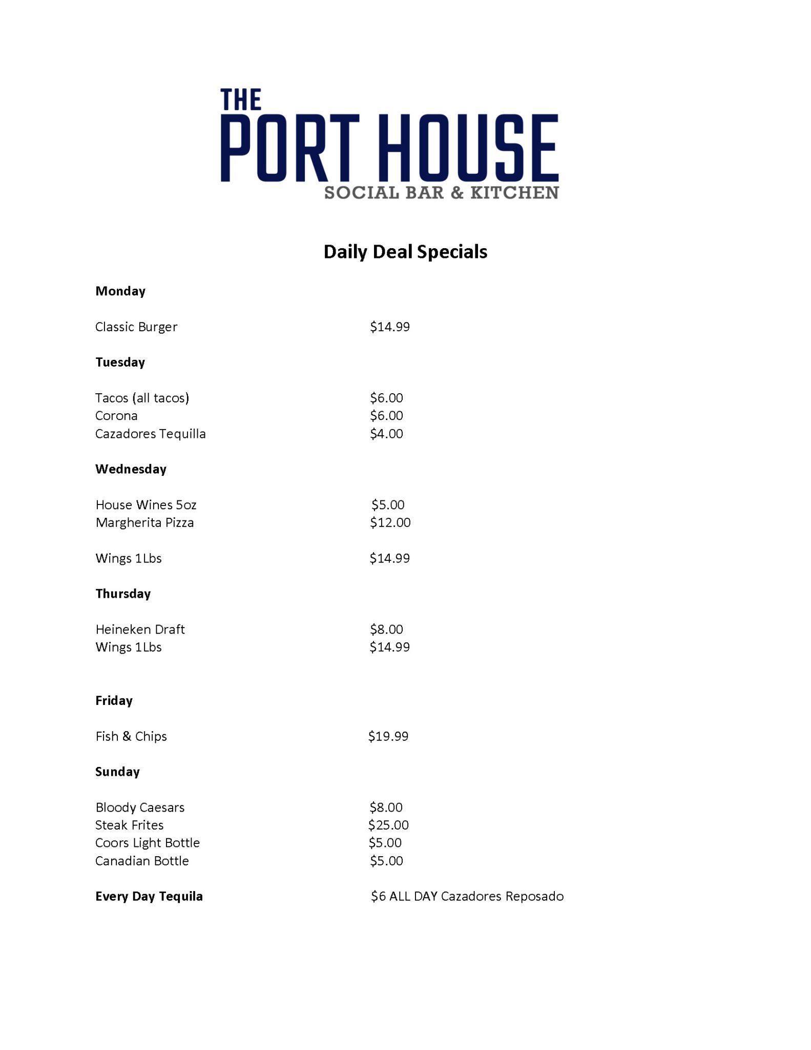 Food and Drink Menu | The Port House Social Bar + Kitchen